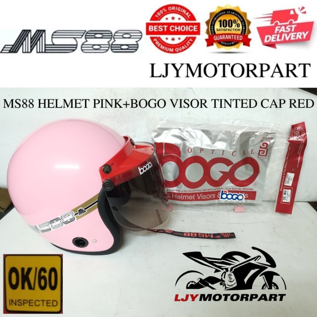 100% ORIGINAL MS88 HELMET PINK TALI TULISAN MERAH 60CM+BOGO VISOR ...