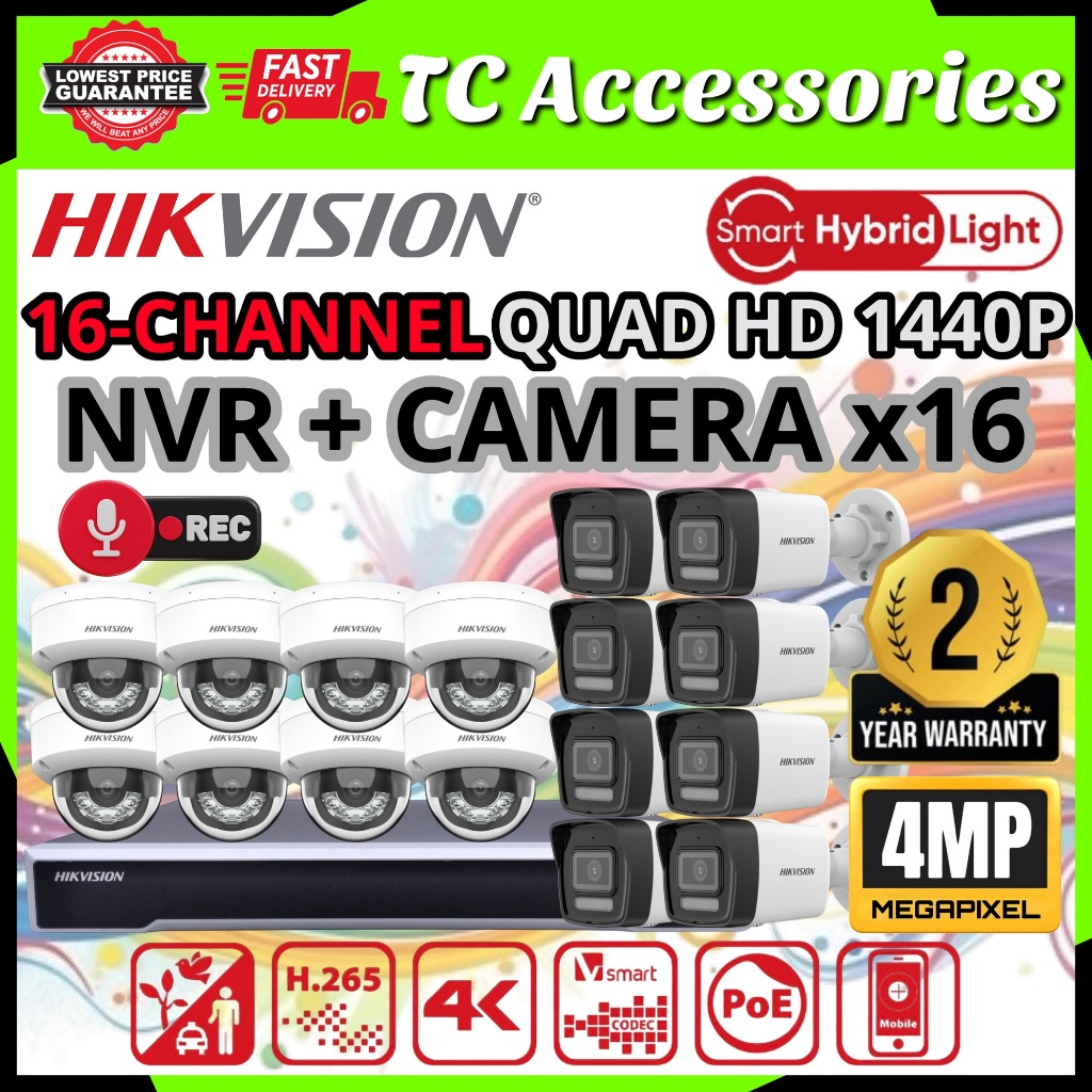 HIKVISION NETWORK POE 🌟16-CHANNEL🌟 4MP Quad HD 4.0MP 2K CCTV 16CH NVR ...