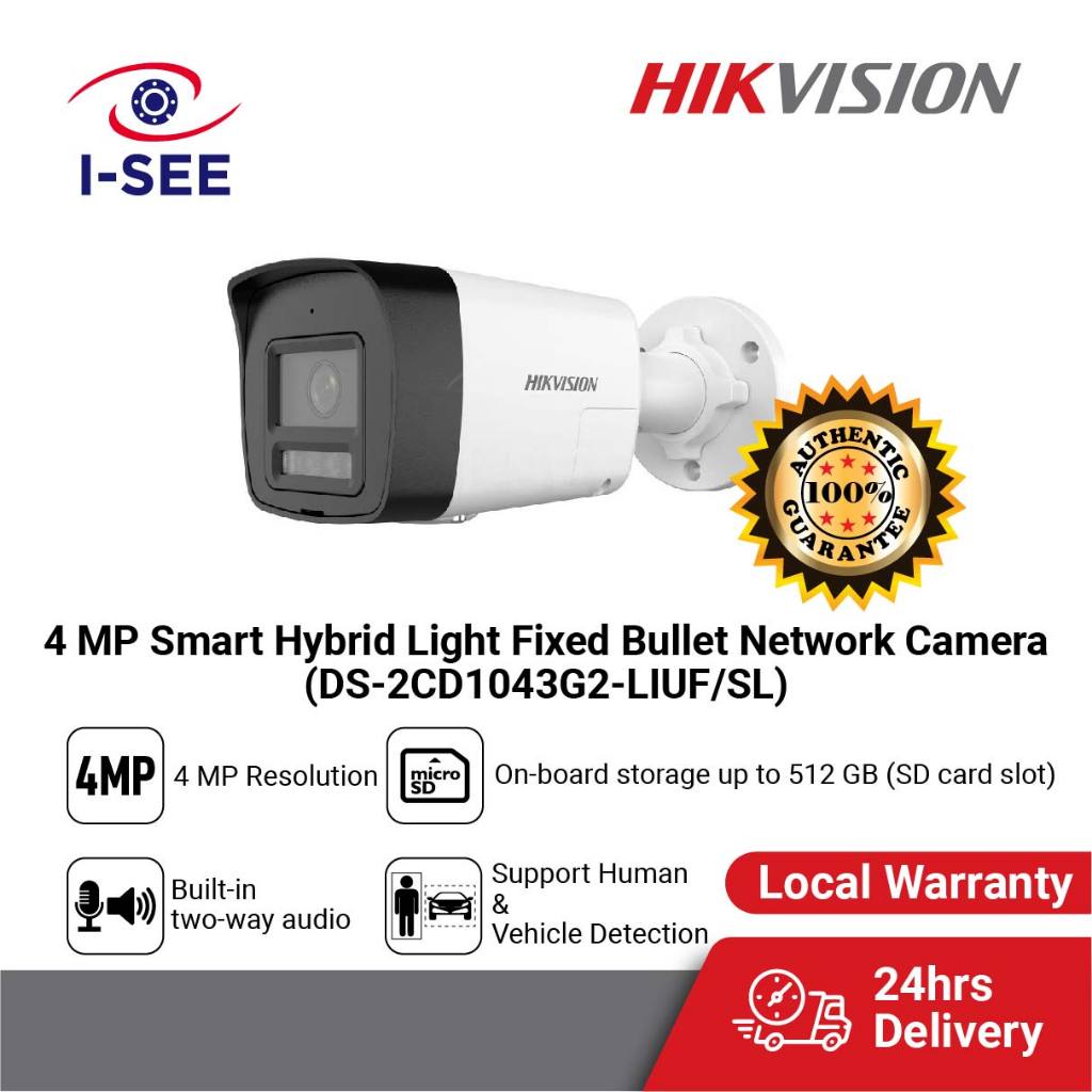 Hikvision 4 MP Smart Hybrid Light Fixed Bullet Network IP Camera DS-2CD1043G2-LIUF/SL Two-way ...