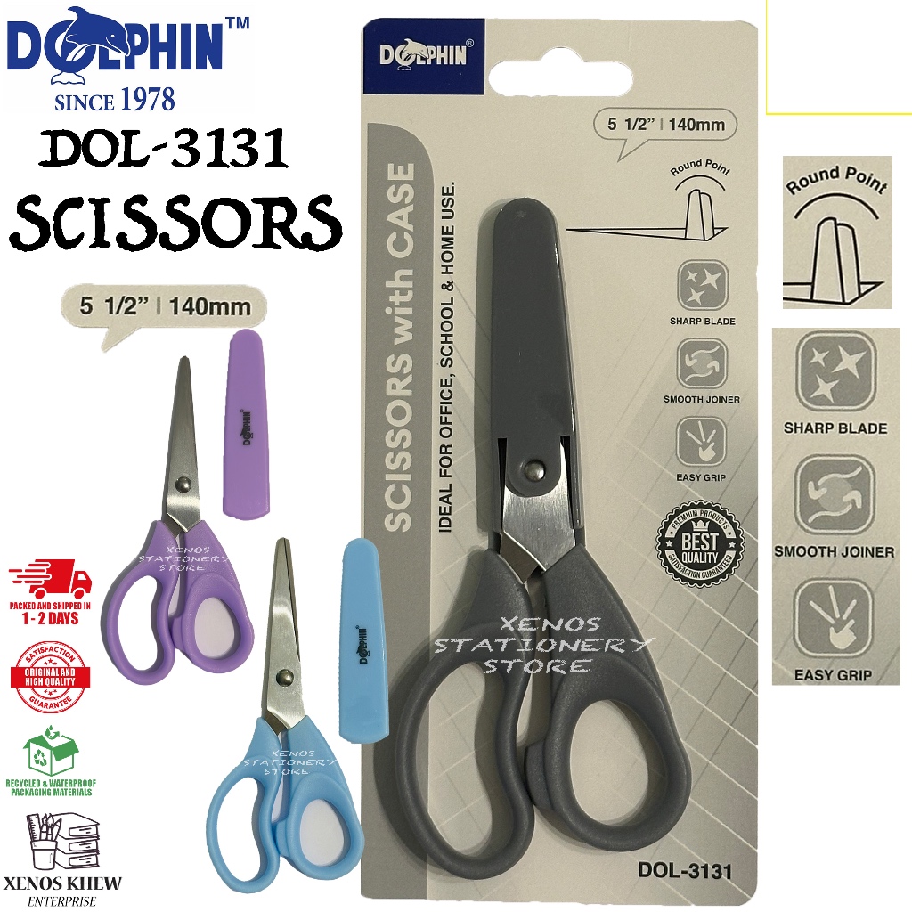 DOLPHIN DOL-3131 SAFETY STUDENT SCISSORS WITH PROTECTIVE COVER ...