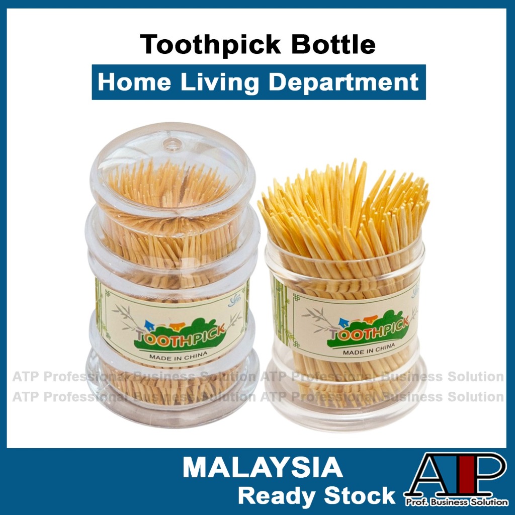[100 Pcs] Bamboo Toothpick Dispenser Holder Bottle Disposable ...