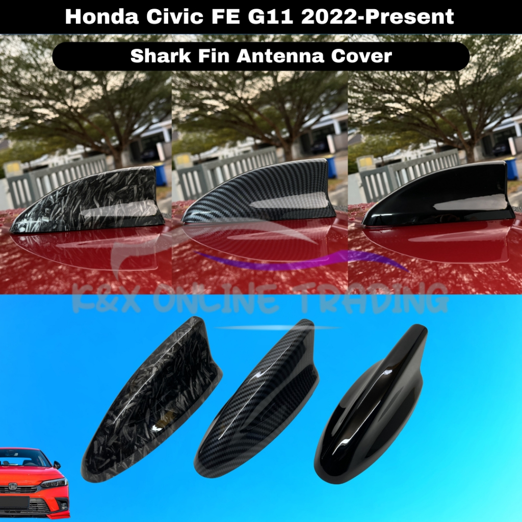 Honda Civic FE G11 2022-2024+ Carbon Fiber Trim&Glossy Black Shark Fin ...