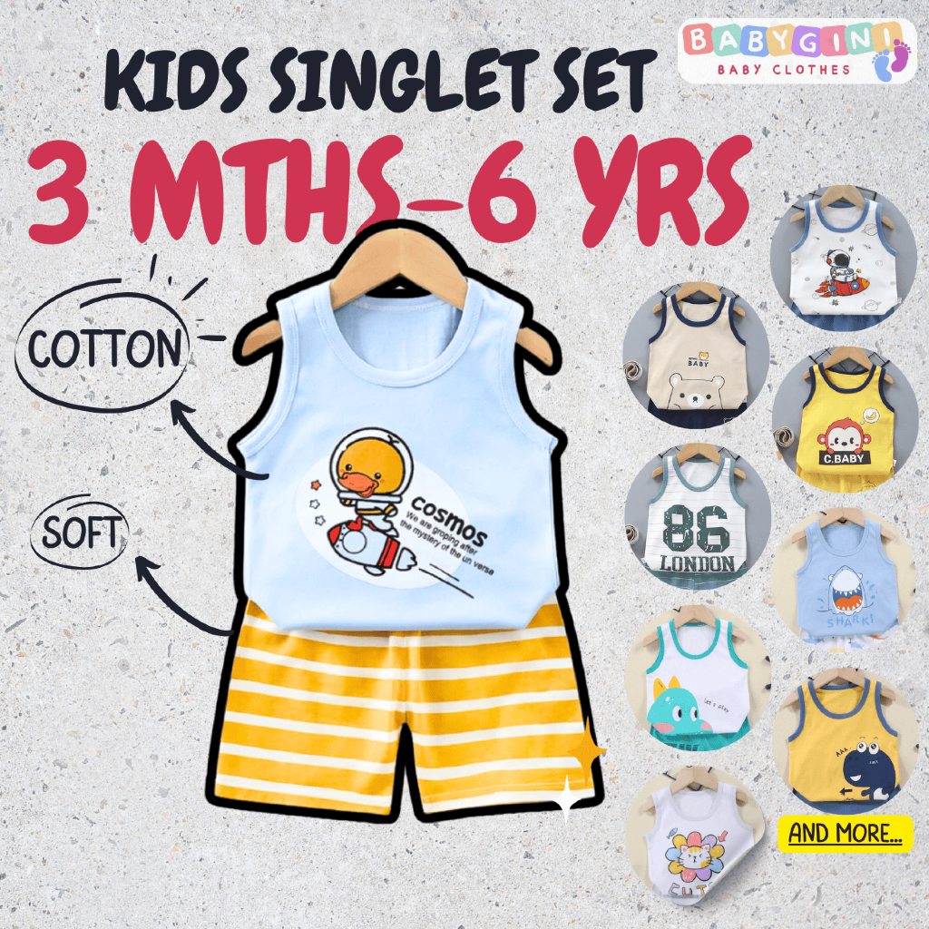 Baby Singlet Set Cotton 3 Months–6 Years Baju Budak Tanpa Lengan Piyama ...