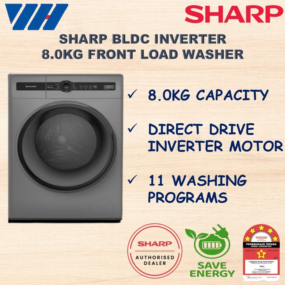 Sharp BLDC Inverter Front Loading Washing Machine 8KG (12 Years Motor ...
