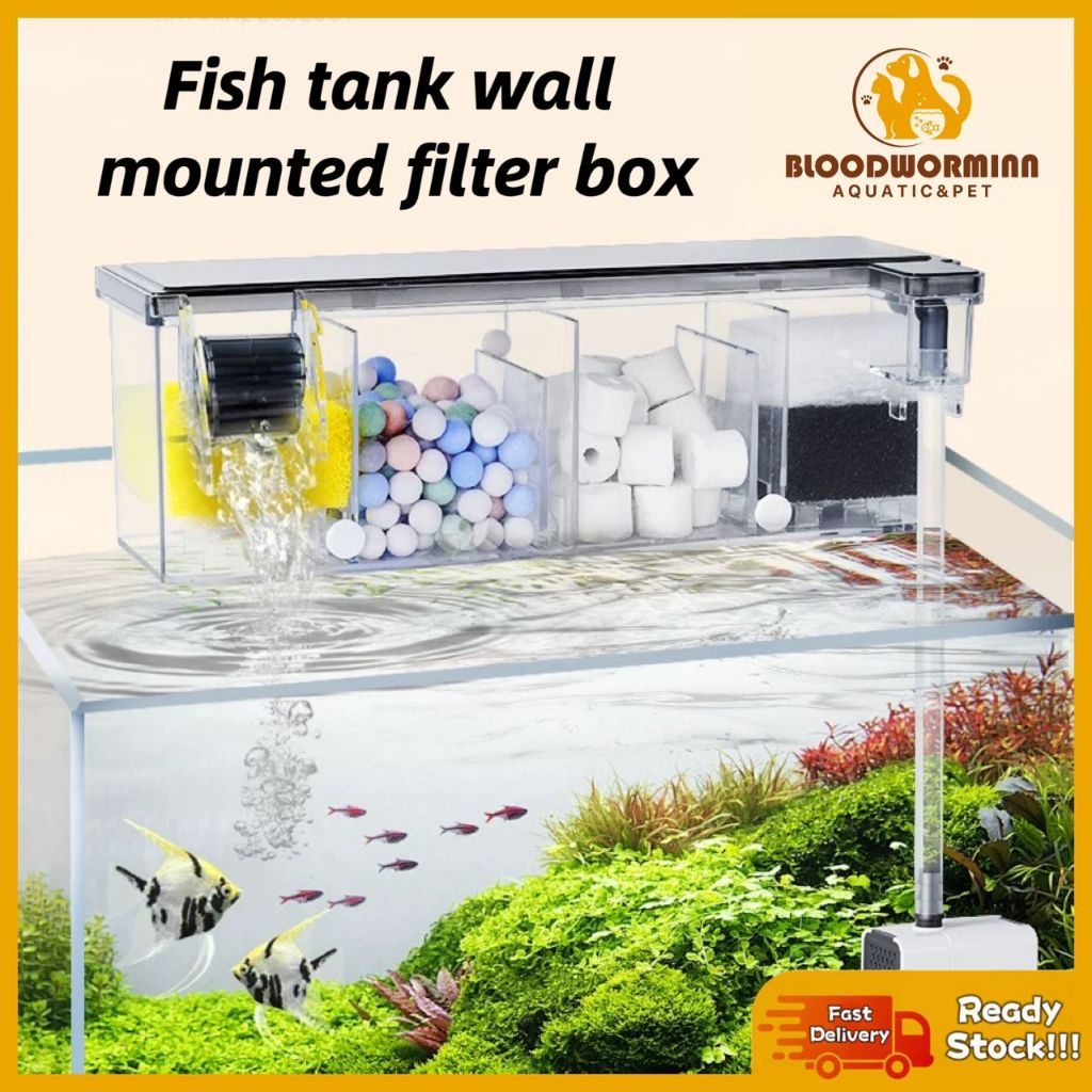 Aquarium Hanging Top Filter Box Multi-Stage With Pump Hang On Back HOB ...