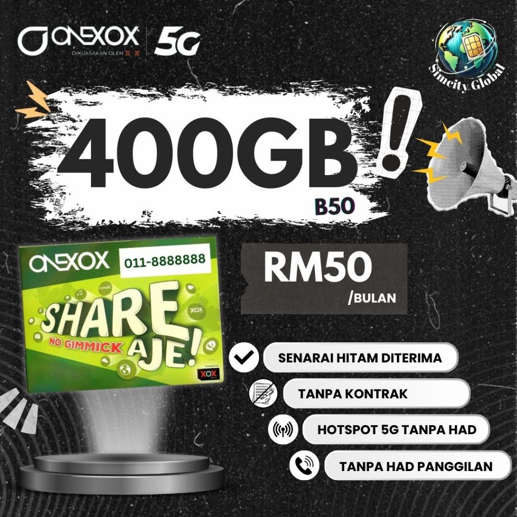 [ FREE BULAN PERTAMA ] ONEXOX 5G 400GB Highspeed Internet Unlimited Data Dan Calls to Unlimited ...
