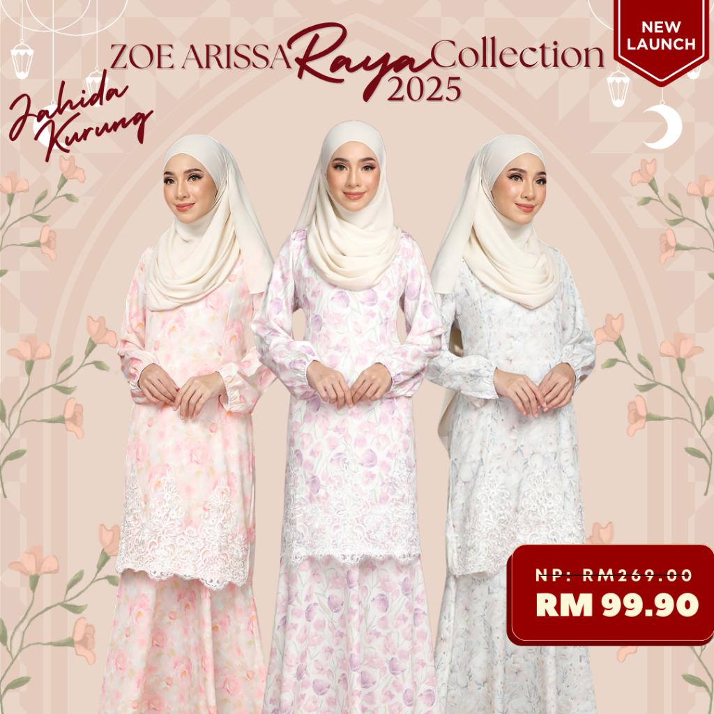 ZOE ARISSA RAYA 2025 Jahida Kurung Moden Floral Printed Lace Kurung ...