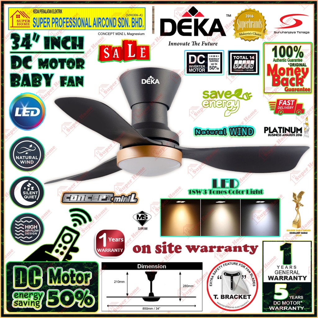 Deka Baby Fan CONCEPT MINI L (Magnesium) 34 inch LED Light DC Motor ...