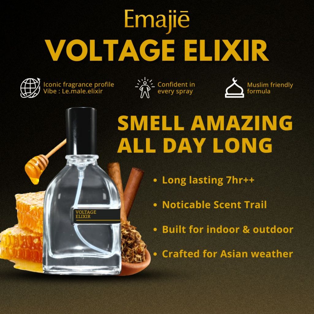 EMAJIE VOLTAGE ELIXIR Perfume for Men 30ml Long Lasting Muslim Friendly | Shopee Malaysia