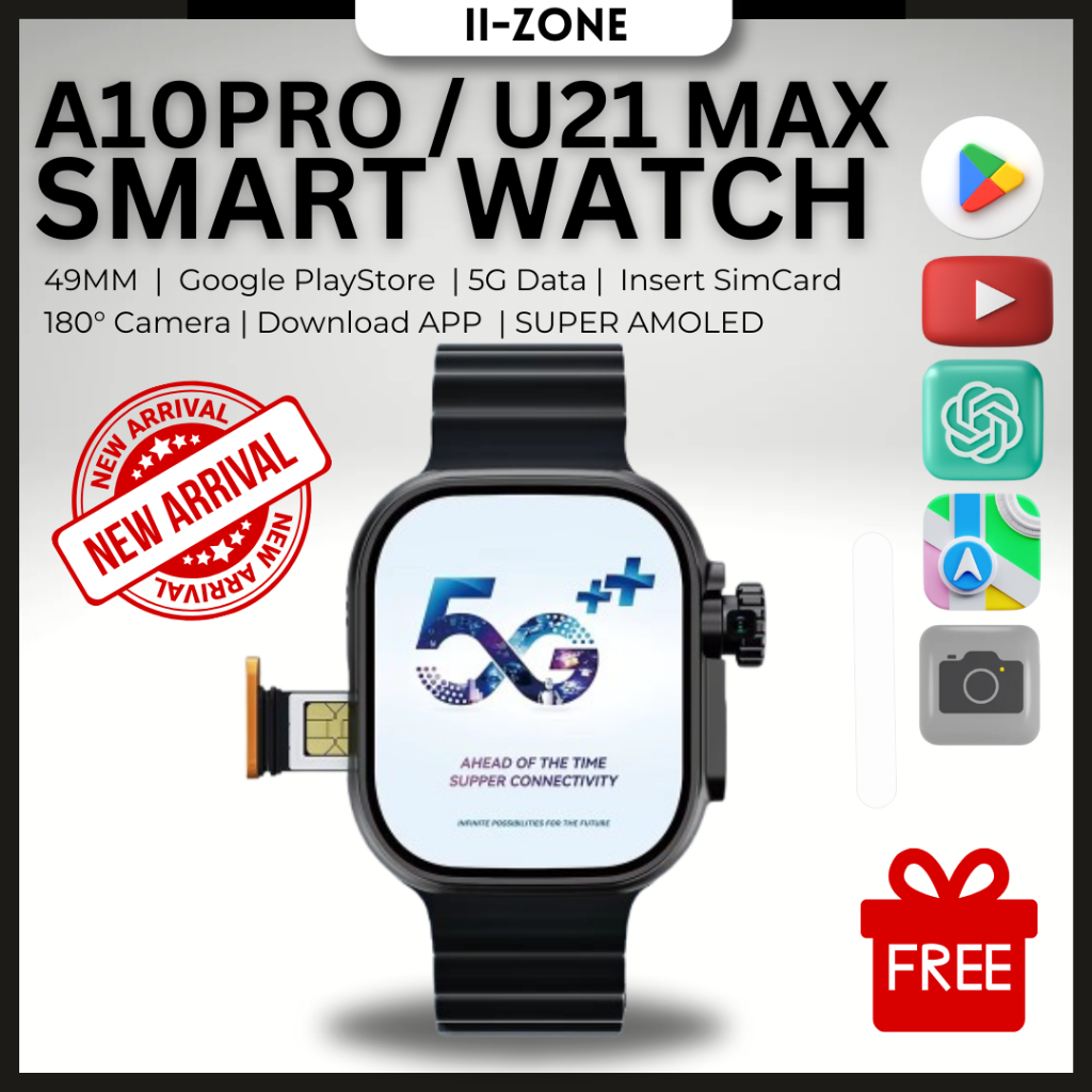 MAXWEAR A10 PRO / U21 Ultra 2 49mm Smart Watch Android SIM CARD ...