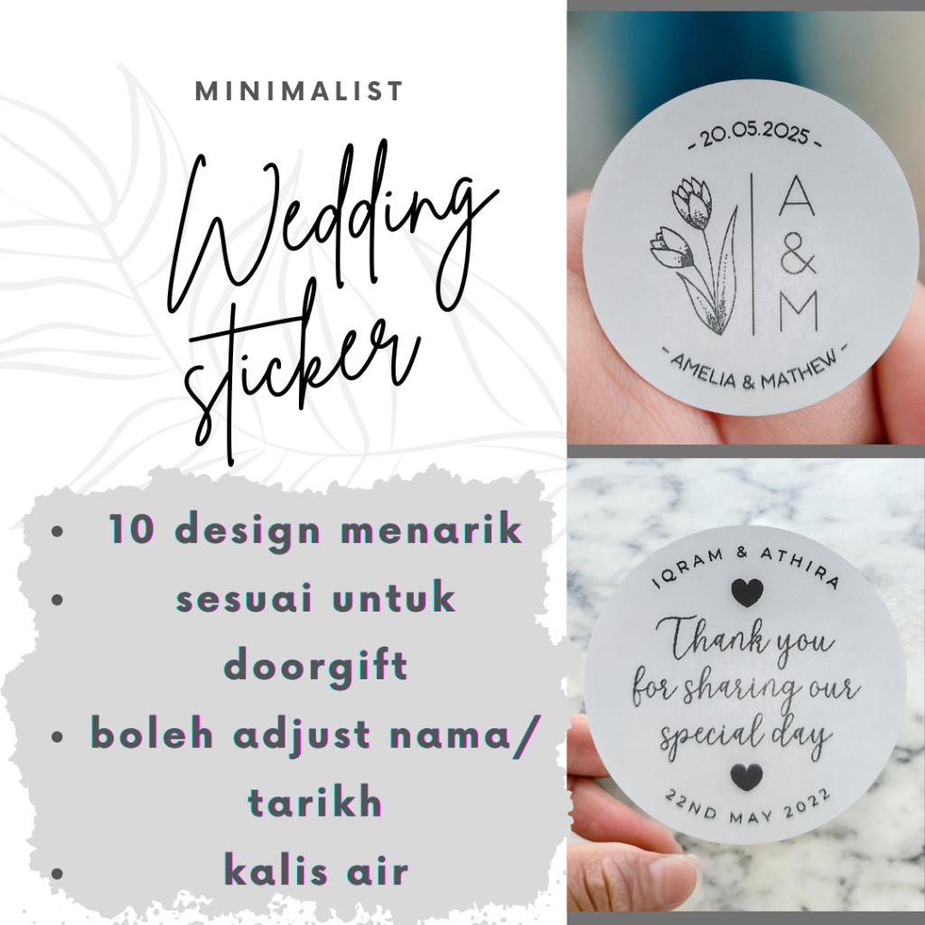 (2x2 inch) Minimalist Black & White Wedding Doorgift Stickers / Stiker ...