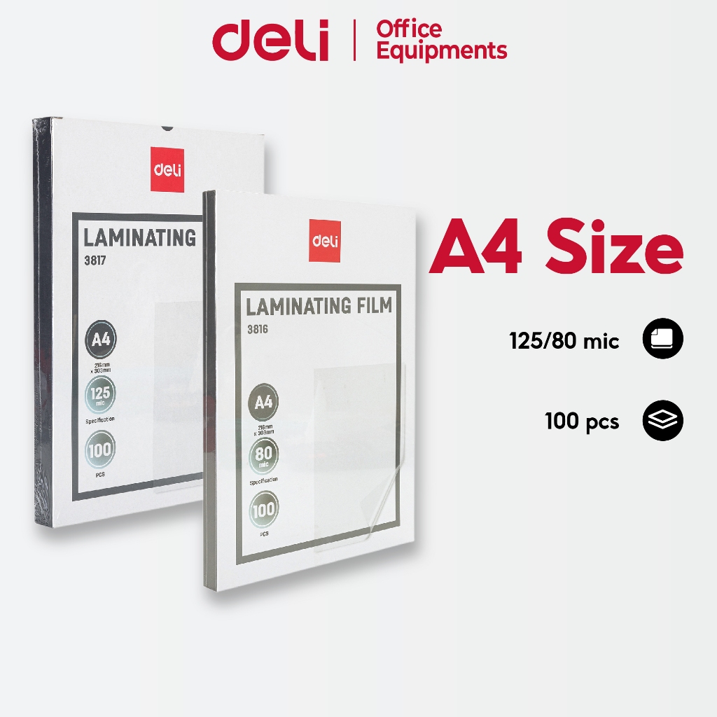 Deli Laminator Film A4 Hot Laminating Refill Transparent Universal 80mic 125mic 100pcs E3817 ...