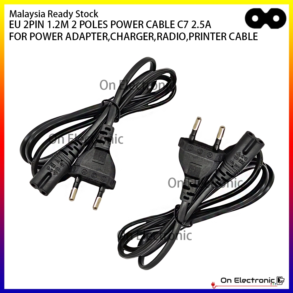 EU 2PIN 1.2M 2 POLES POWER CABLE C7 2.5A FOR POWER ADAPTER,CHARGER ...