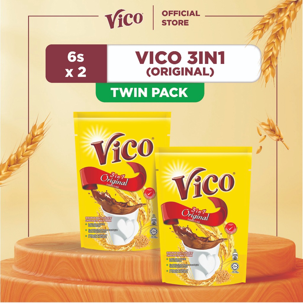 Vico 3 In 1 Original Chocolate Malt Drink (6's x 32g X 2packs) | Shopee ...