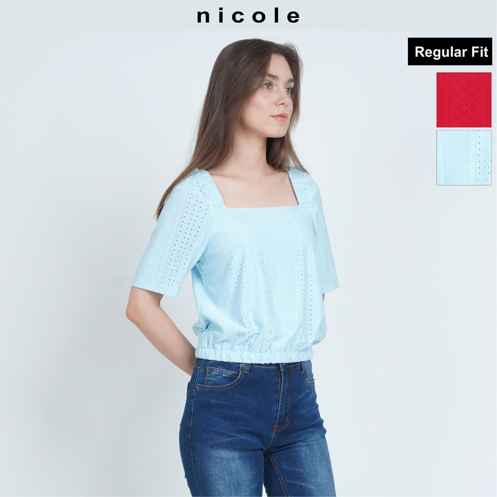 Nicole Square Neckline, Short Sleeve Emboss Texture Fabric Fancy Knit ...