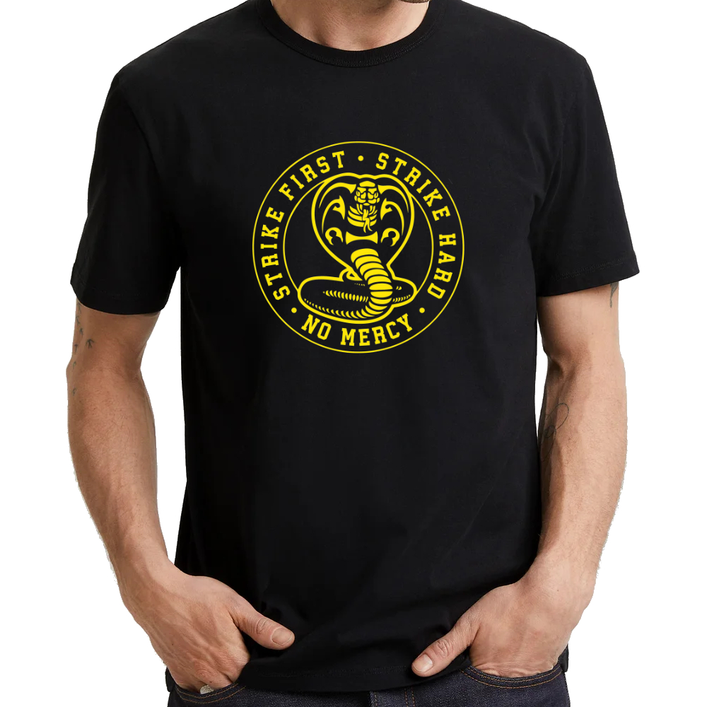 urban TEE COBRA KAI Strike First Strike Hard No Mercy Symbol Logo Unisex T-Shirt | Shopee Malaysia
