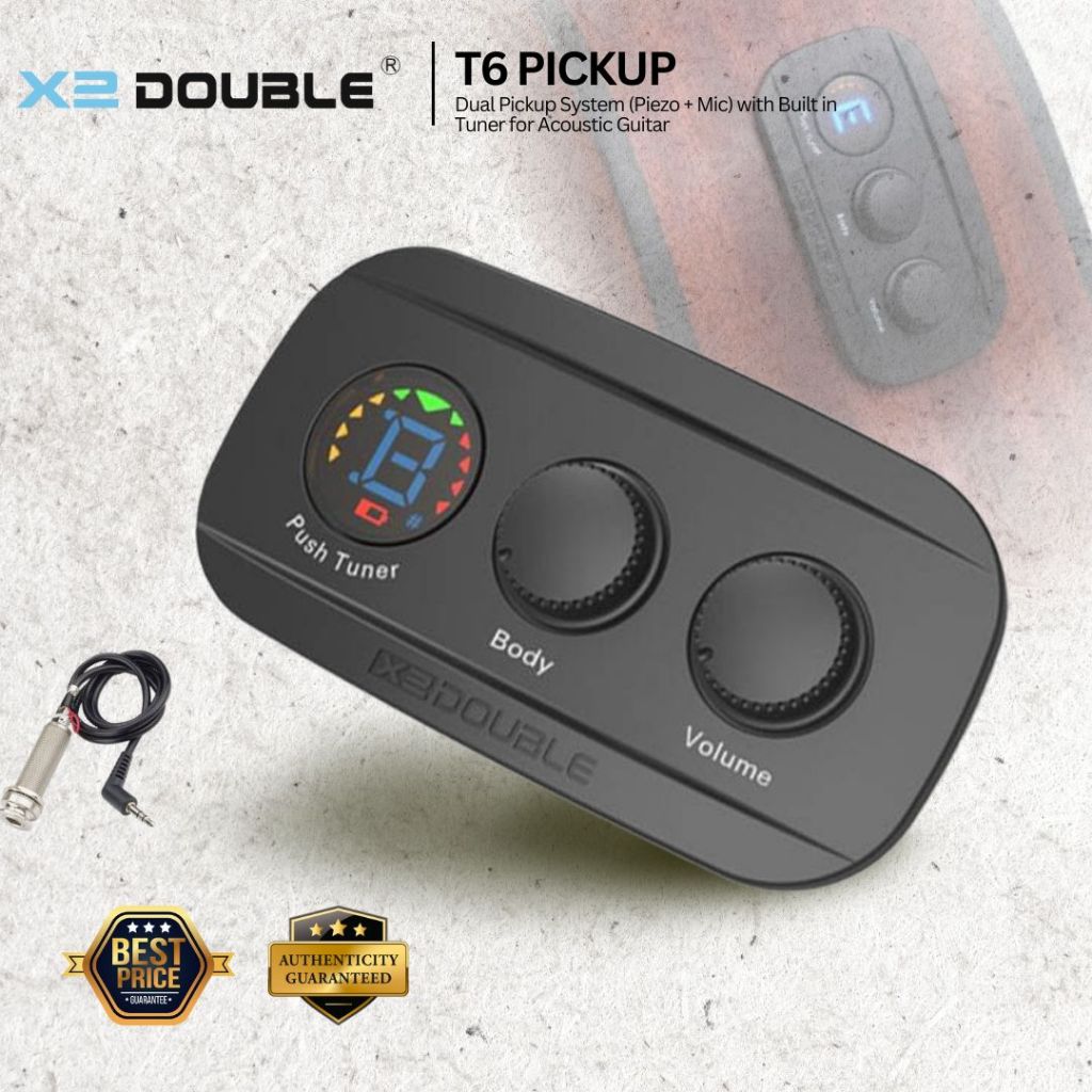 X2 DOUBLE T6 Dual Pickup System (Piezo + Mic) with Build in Tuner for ...