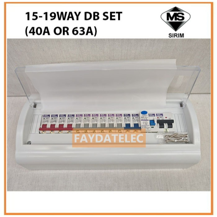 15-19WAY 40A/63A PVC MCB BOX DB SET C/W 12PCS MAXGUARD 1P MCB & 2P ELCB ...