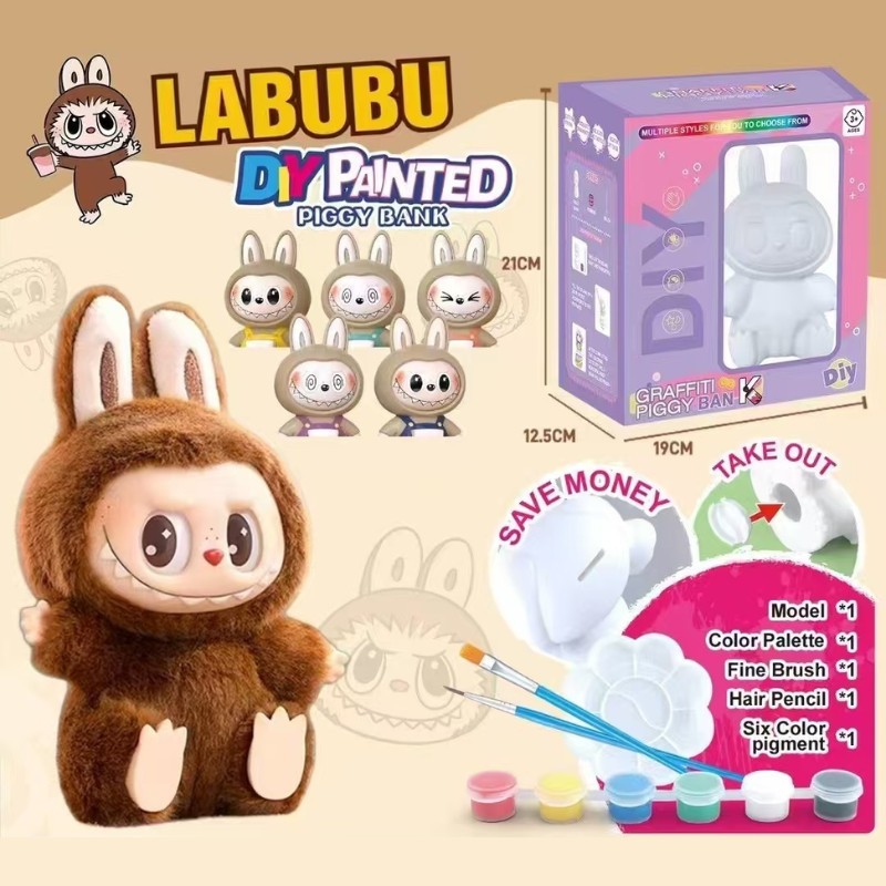 Tabung Simpanan DIY Melukis Labubu Bekas Wang Painting Piggy Bank Money ...