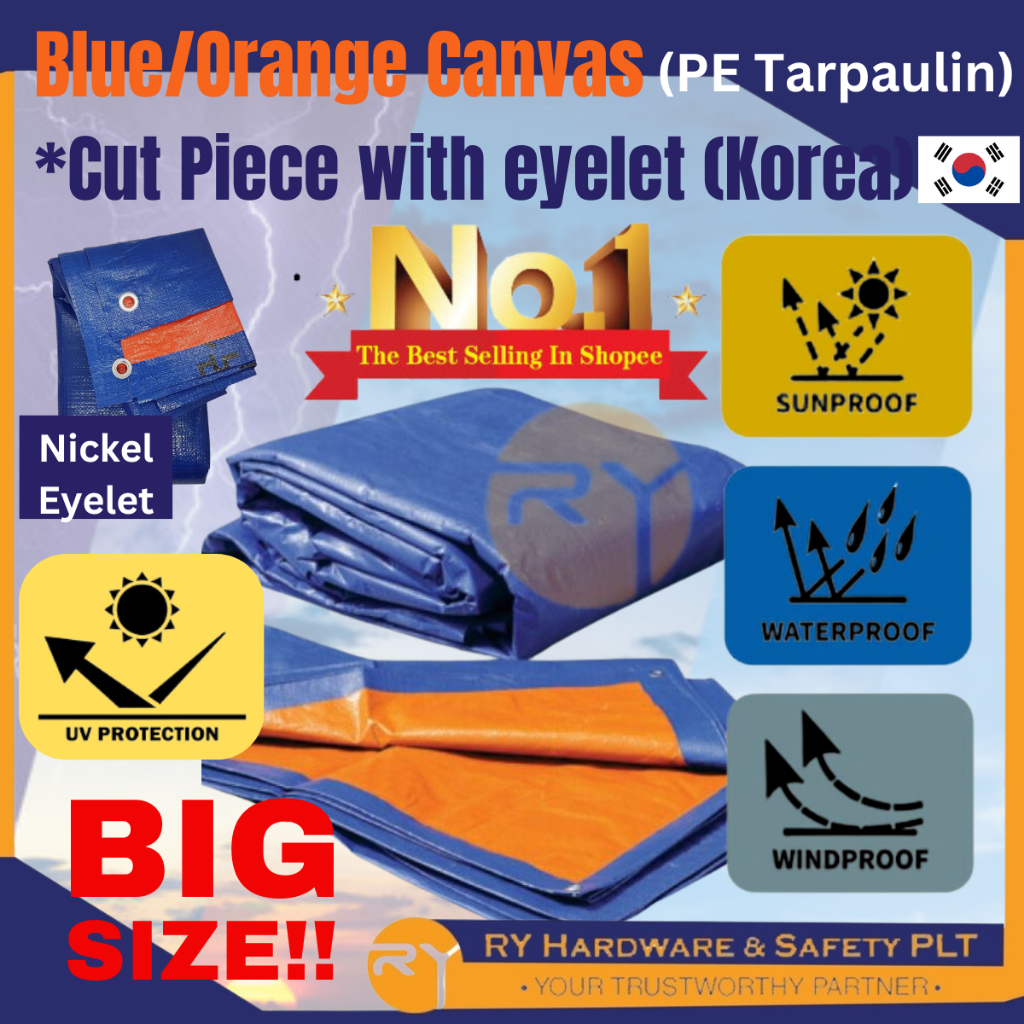 [Ready Stock] 15Ft - 40Ft Canvas Blue Orange Waterproof Sunproof ...
