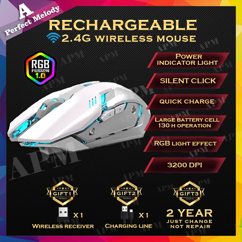 💥Ready stock💥Gaming Rechargeable Wireless Mouse gaming silent rgb 2.4G ...