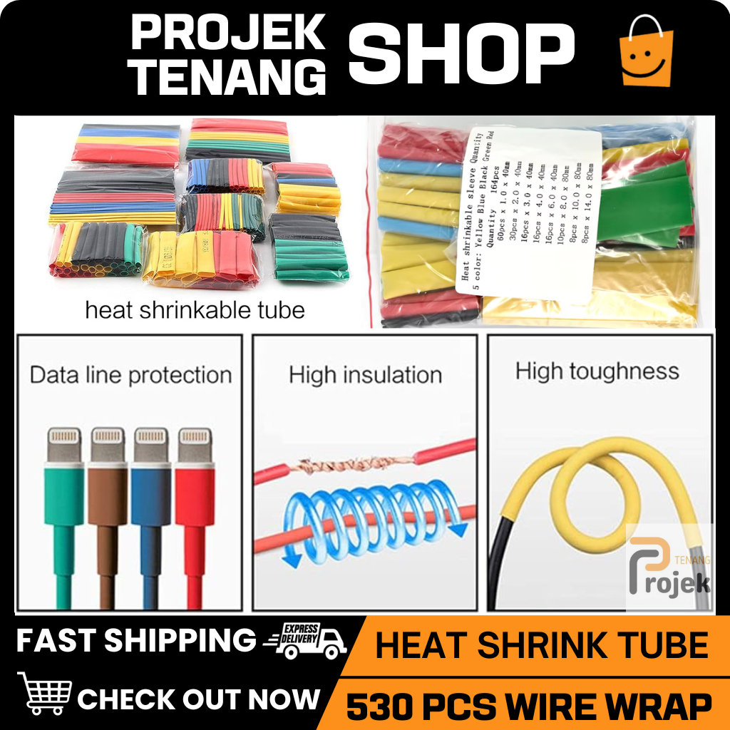 530pcs/Set Heat Shrink Tube Polyolefin Tube Cable Kit Assorted ...