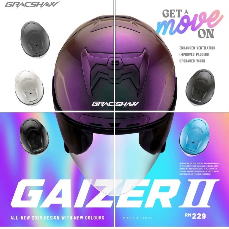 ♨️LATEST 2025♨️READY STOCK GRACSHAW GAIZER II (V2) Single Visor Helmet ...