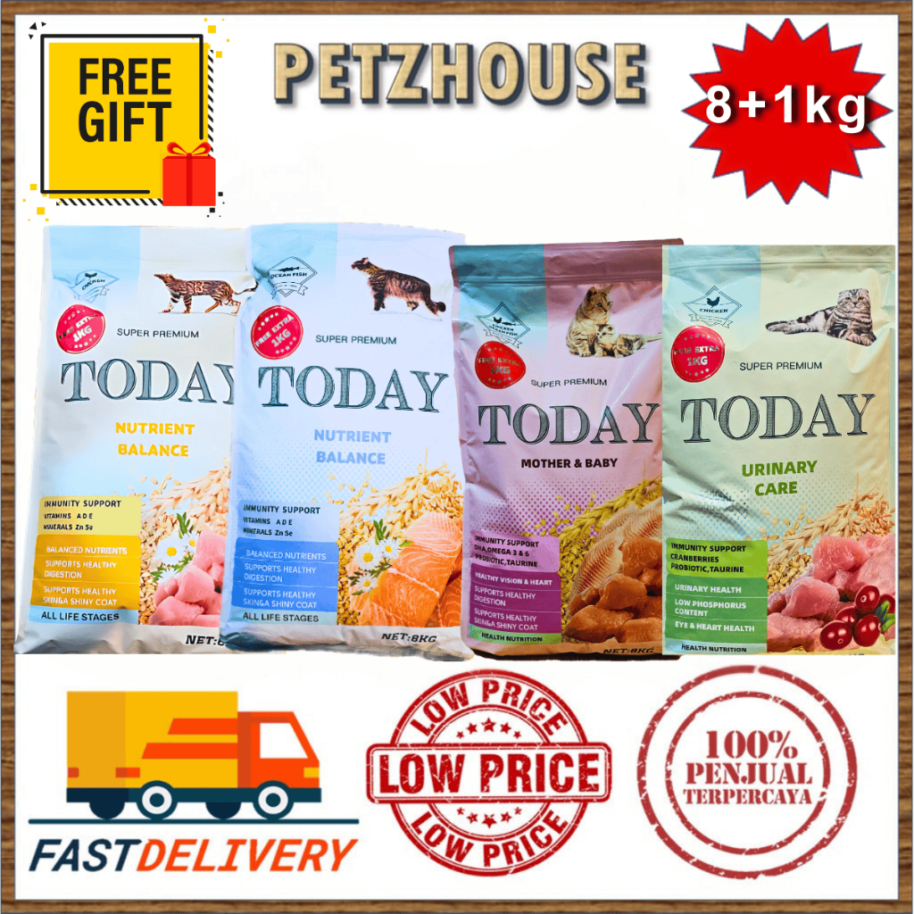 Today Super Premium Cat Food (Chicken/Fish) 9kg (8kg Free 1kg) + Free ...