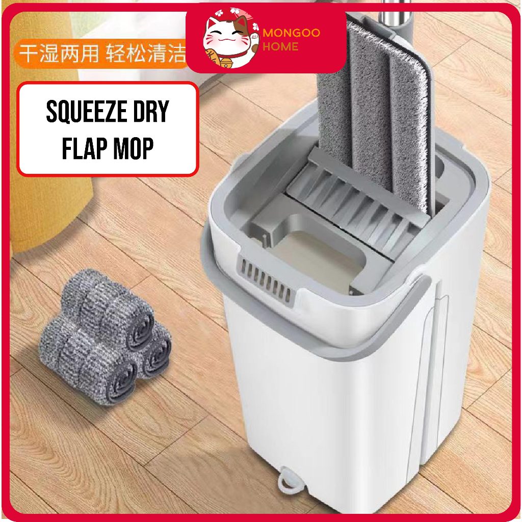 MONGOOHOME Dry Flat Floor Mop with Bucket Mop Lantai dengan Baldi Self ...