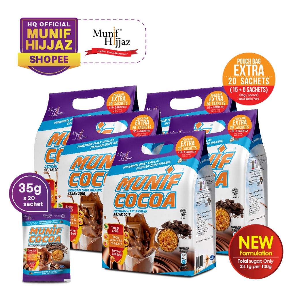 SET COCOA DEALS COMBO 5x MUNIF COCOA ARABIC GUM POUCH BAG EXTRA (35g/ 20 sachet / pek) - total ...