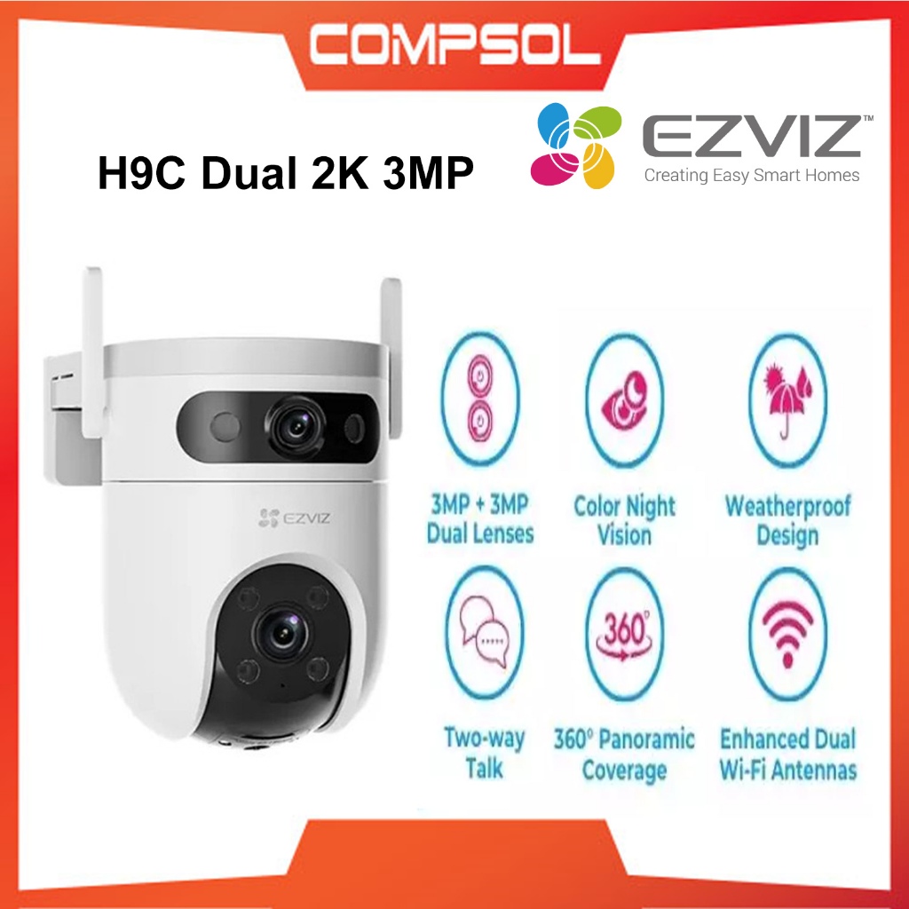 Ezviz H9c Dual 2K Dual-Lens, 3MP, H.265, Pan & Tilt Wi-Fi Camera | Shopee Malaysia