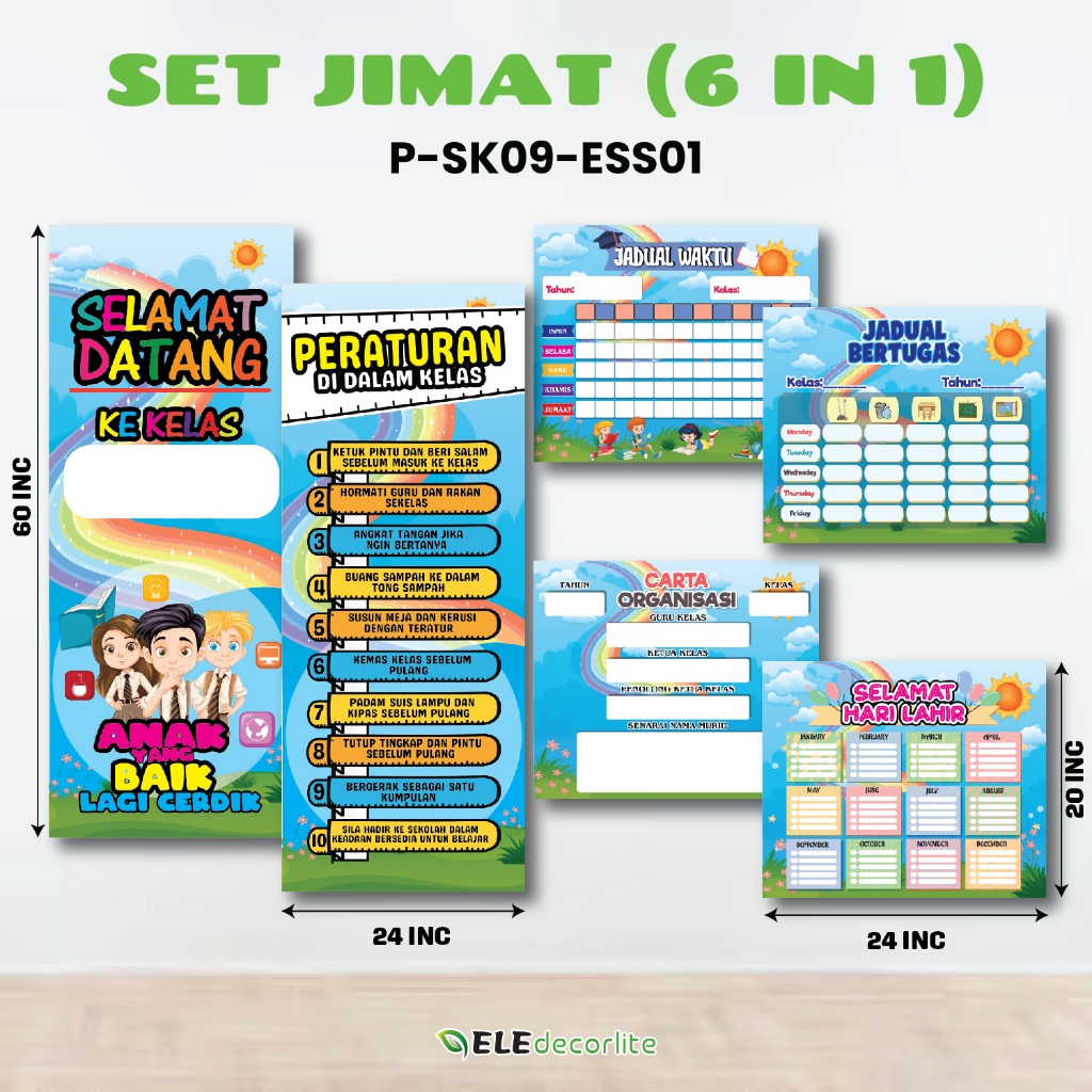6in1-Set Jimat Keceriaan Kelas Selamat Datang Peraturan Kelas Jadual ...