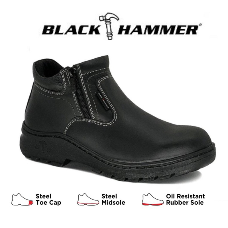 Black Hammer Men 2000 Series Mid Cut with Double Zip Safety Shoes ...