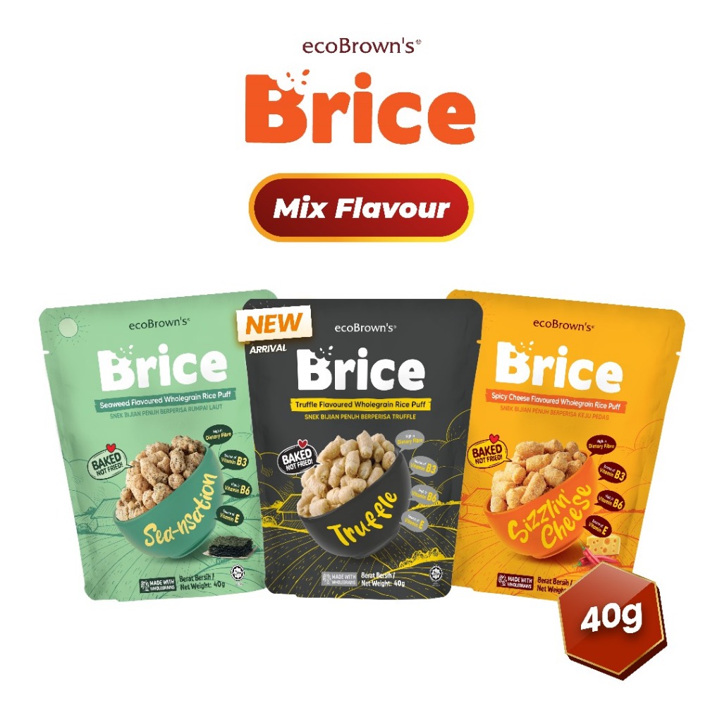 [Bundle of 3 x40g] ecoBrown's Brice Wholegrain Rice puff (mix 3 ...