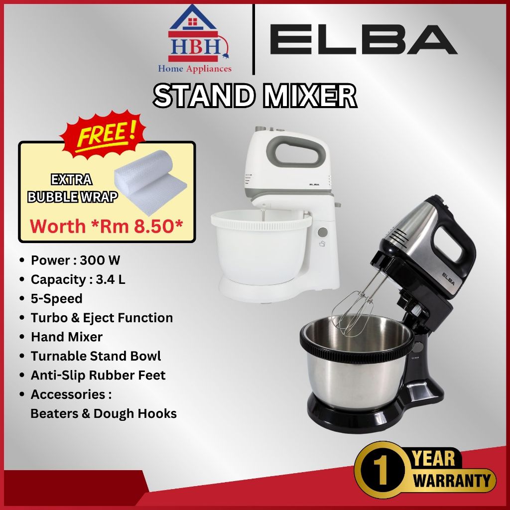 (Free BubbleWrap) Elba | Stand Mixer | ESMB-M3430(WH) - 5-speeds|Turbo ...