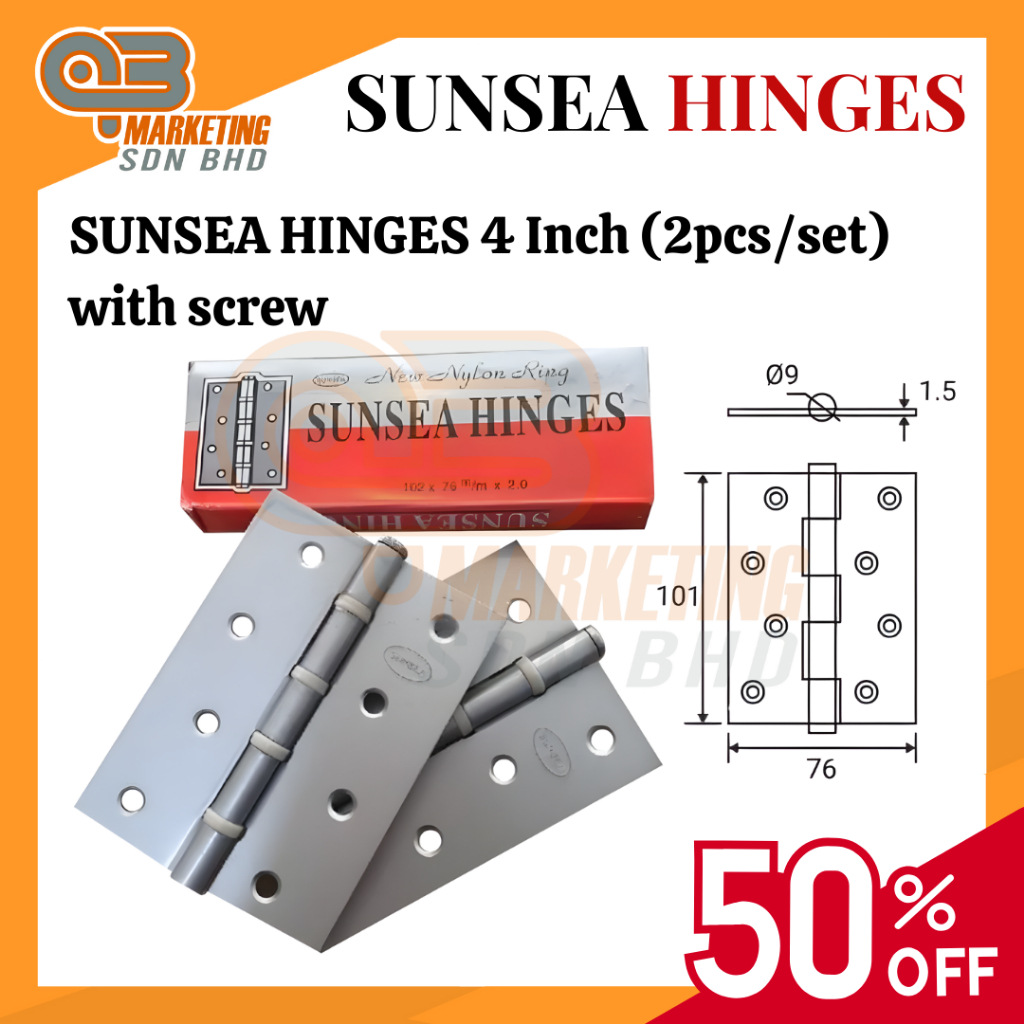 SUNSEA HINGES HEAVY DUTY STAINLESS STEEL HINGE 4 Inch (2pcs/set) with ...