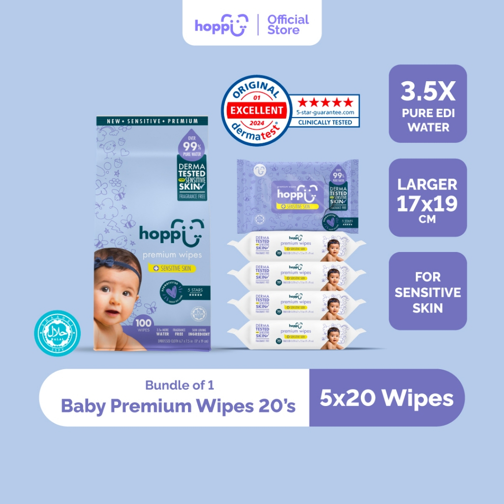 Hoppi Premium Sensitive Wipes (Dermatologically Tested) with Halal ...