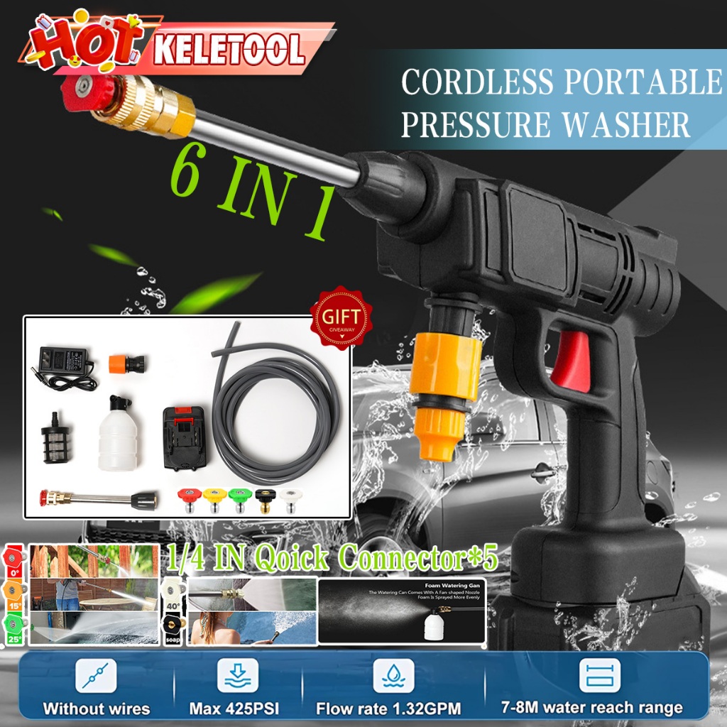 6 in 1 Water Jet Car Wash Floor Tiles Cleaner Spray Gun Portable High Pressure Cleaner Mesin ...
