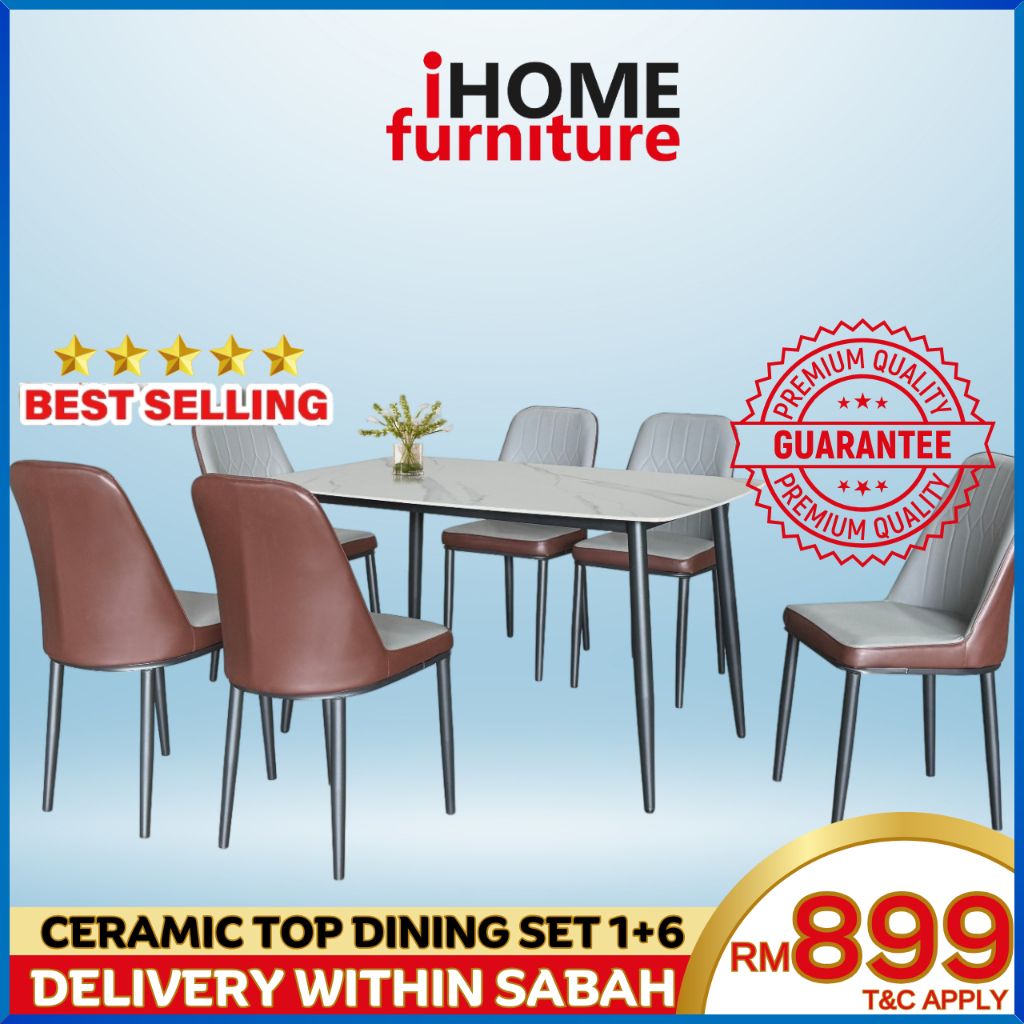 iHOME FURNITURE SABAH 🔥READY STOCK🔥Marble Dining Set 1+6 High Quality ...