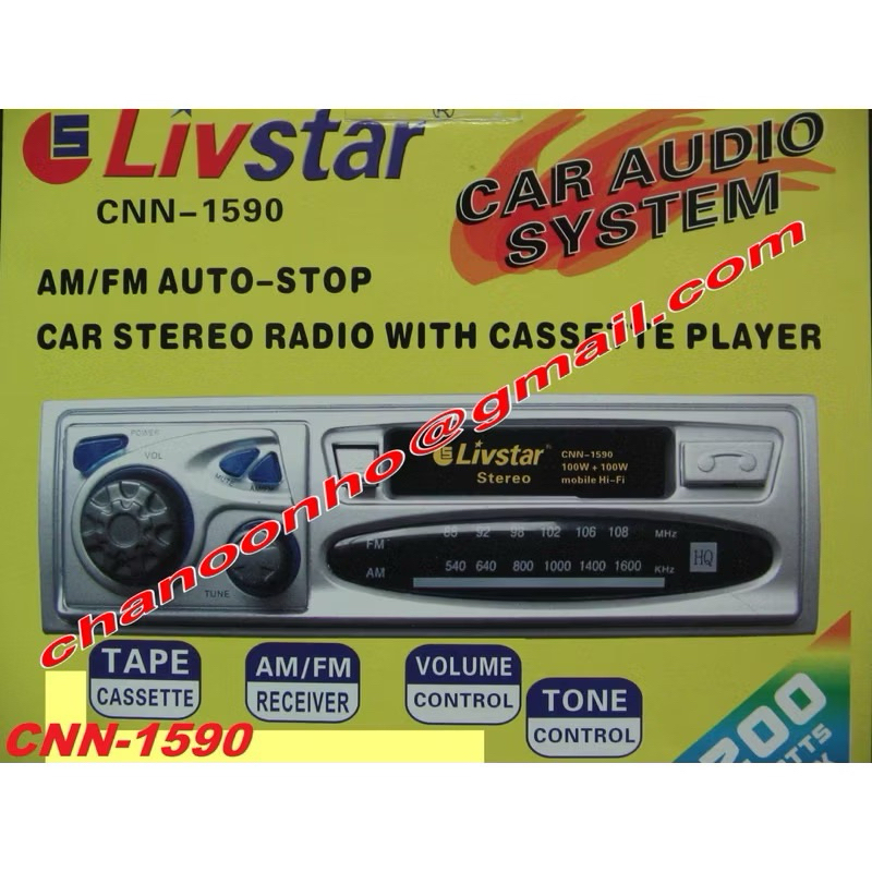 LIVSTAR CNN-1590 AM/FM RECEIVER AUTO-STOP CAR STEREO RADIO WITH TONE CONTROL TAPE CASSETTE ...
