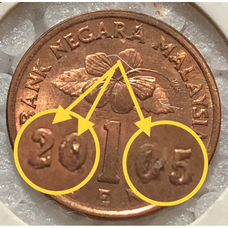 ( Syiling ) 1 Sen 2005 ( Front & Back / Die Chip Error ) Malaysia Bunga ...