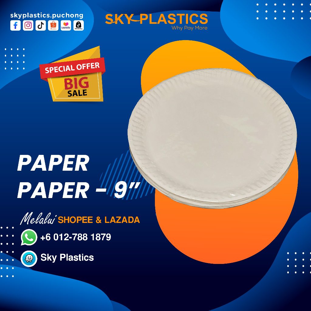 Disposable White Paper Plate 9inch | Food Plate | Pinggan Kertas ...
