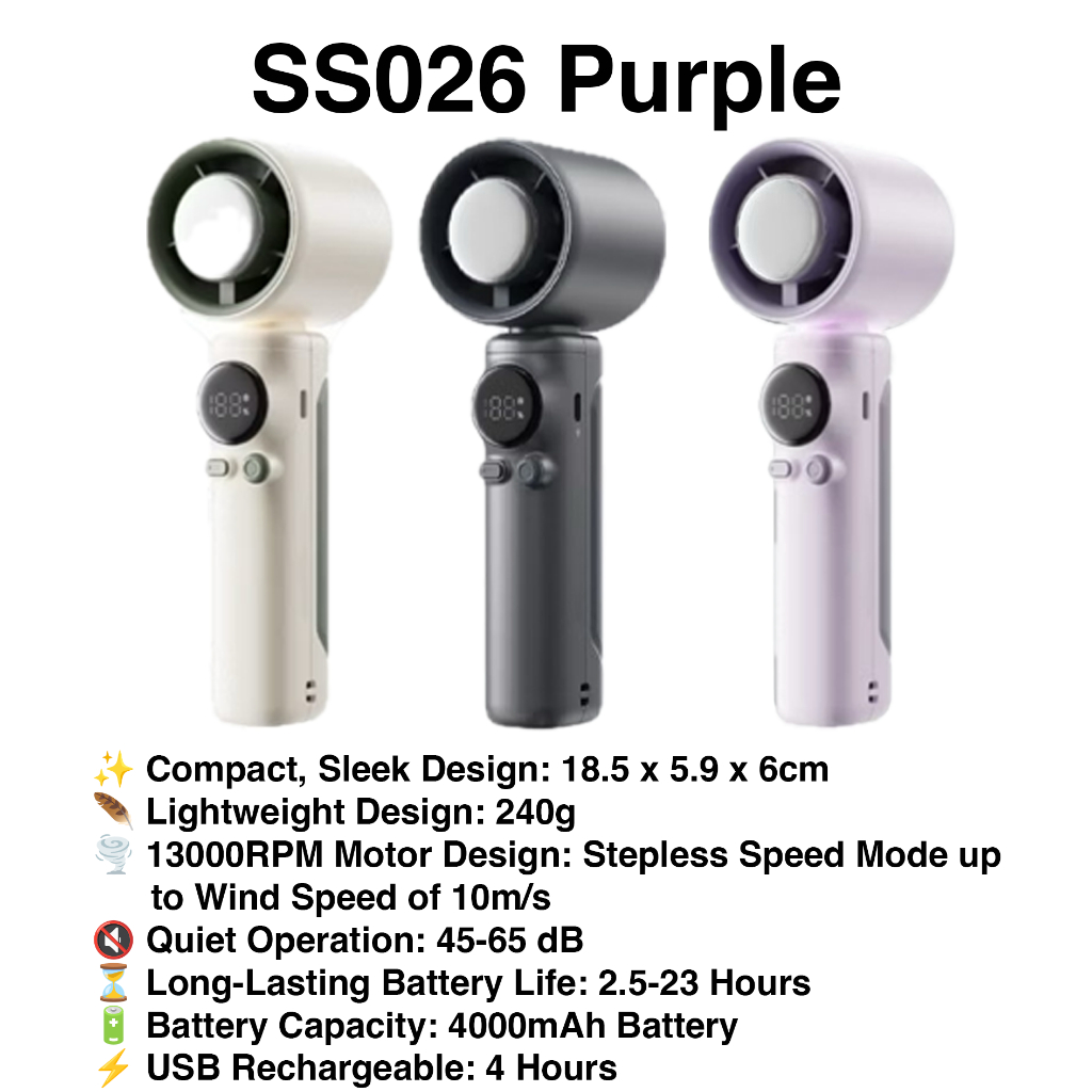 Model SS026 100-Speed LED Display Cooling Pad Turbo Mini Fan 4000mAh ...
