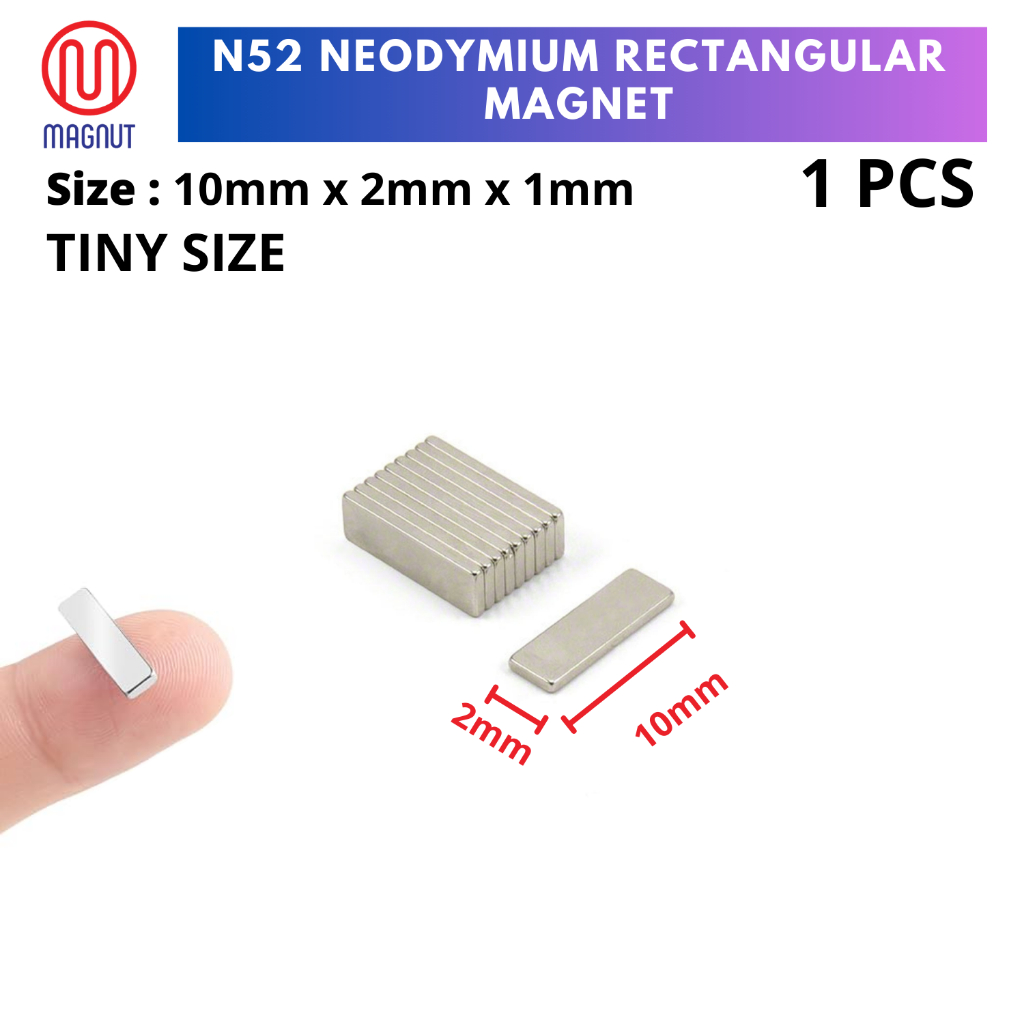 1pcs-Grade : N52 Size : 10mm(L) x 2mm(W) x 1mm(T) Neodymium Extra ...