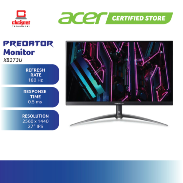 ACER PREDATOR XB273U V3bmiiprx 27" WQHD 2560 x 1440 IPS 180HZ GAMING ...