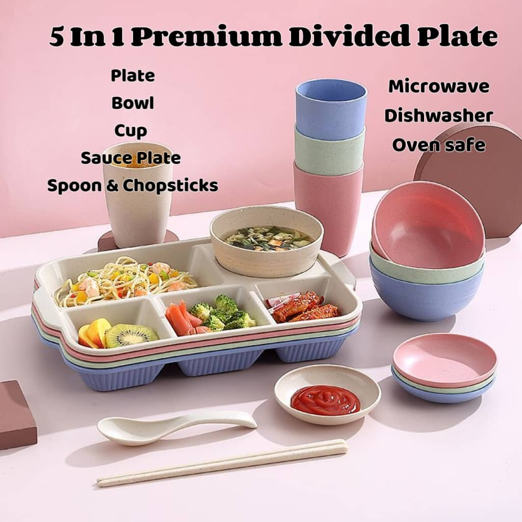 5 In 1 Wheat Straw Plate Set/Dinner Set/Pinggan Mangkuk Set/Pinggan ...