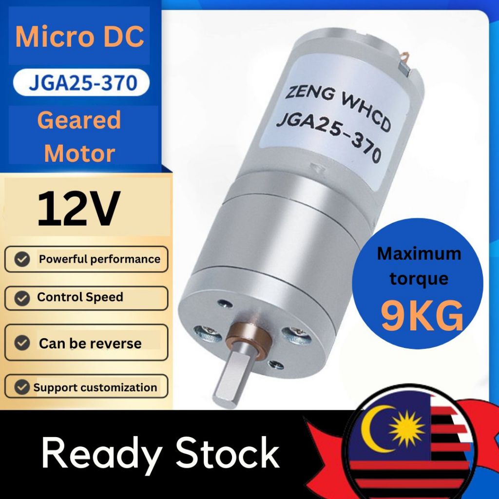 READY STOCK JGA25-370 DC Motor 3-24V High Torque Gear Reducer Electric Motor Geared Motor ...