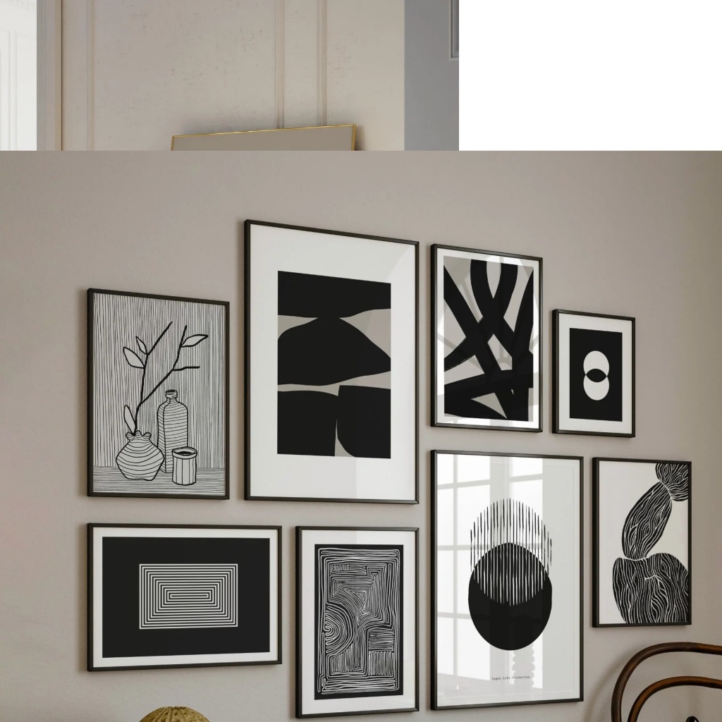 BW Abstract Gallery Wall Minimal Art Set of 8, Contemporary Wall Art ...