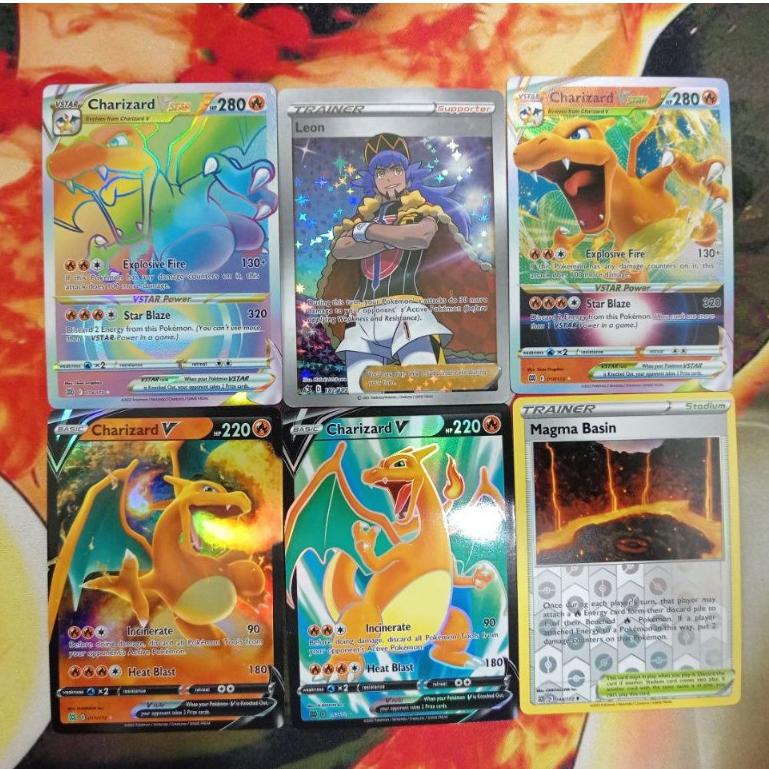 6 pcs / Set Charizard Vstar Leon Rainbow Rare V Vstar Alt Art Pokemon card game tcg ptcg Gred S ...