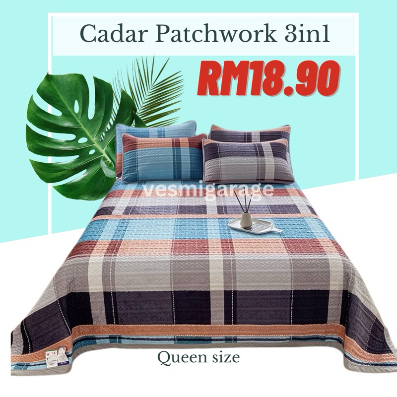 CADAR PATCHWORK Set 3in1 Queen Size Bedding Bedspread Selimut Cadar ...